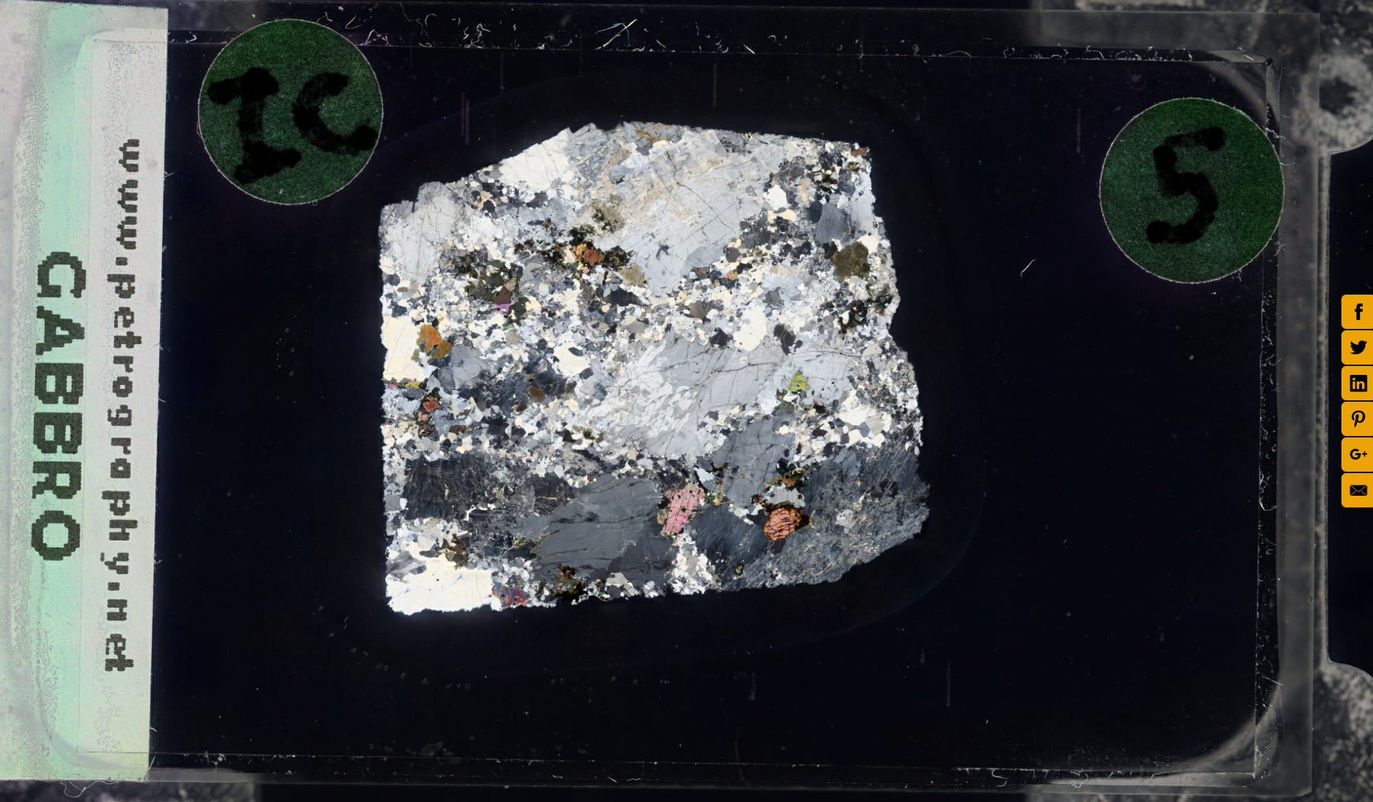 Olivine in Gabbro, Crossed Polars
