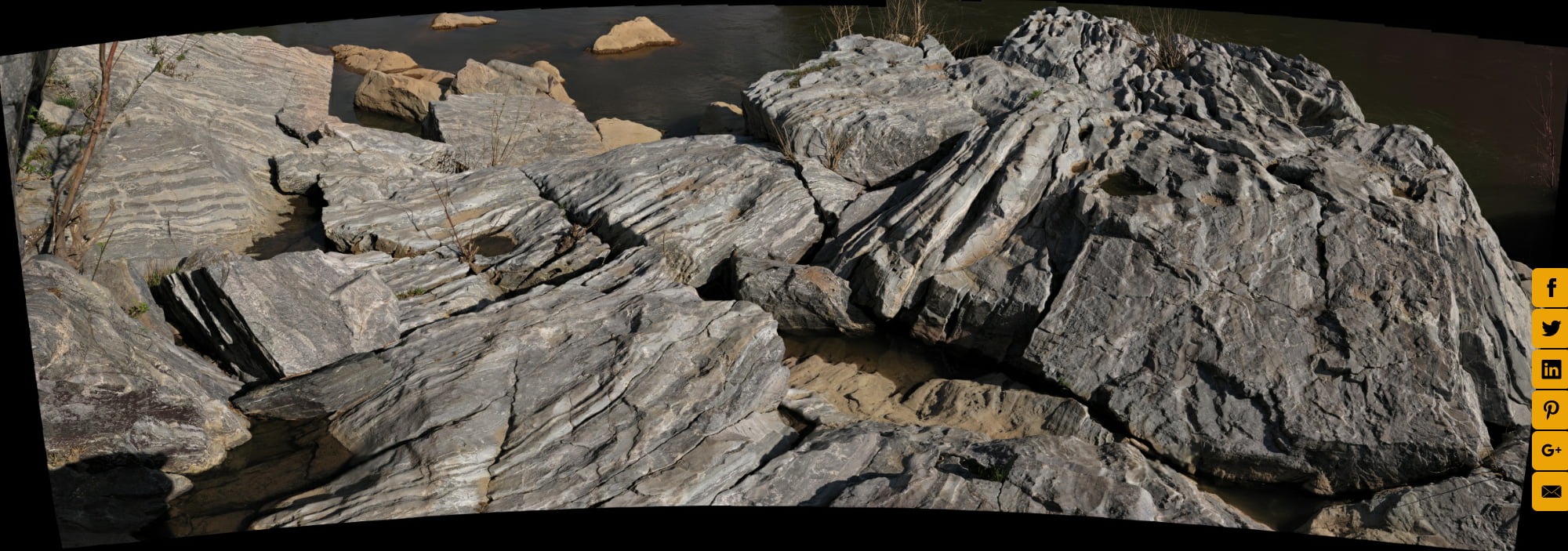 Metamorphosed, boudinaged bedding of the Mather Gorge Formation