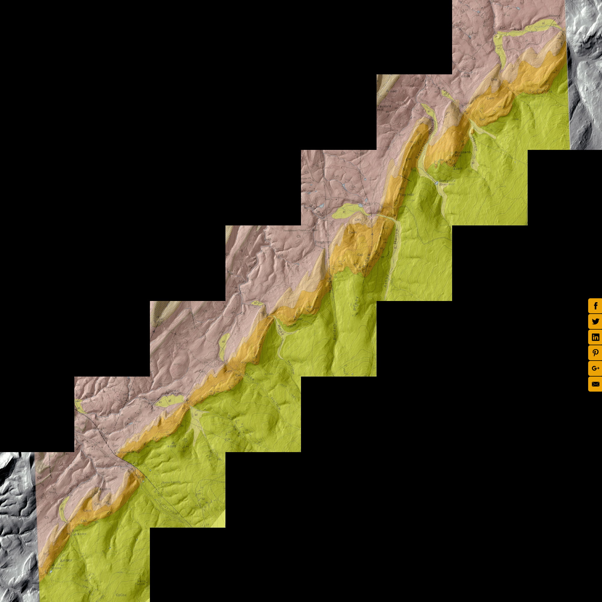 LIDAR Weverton Formation - Blue Ridge front, Virginia with geologic map ...