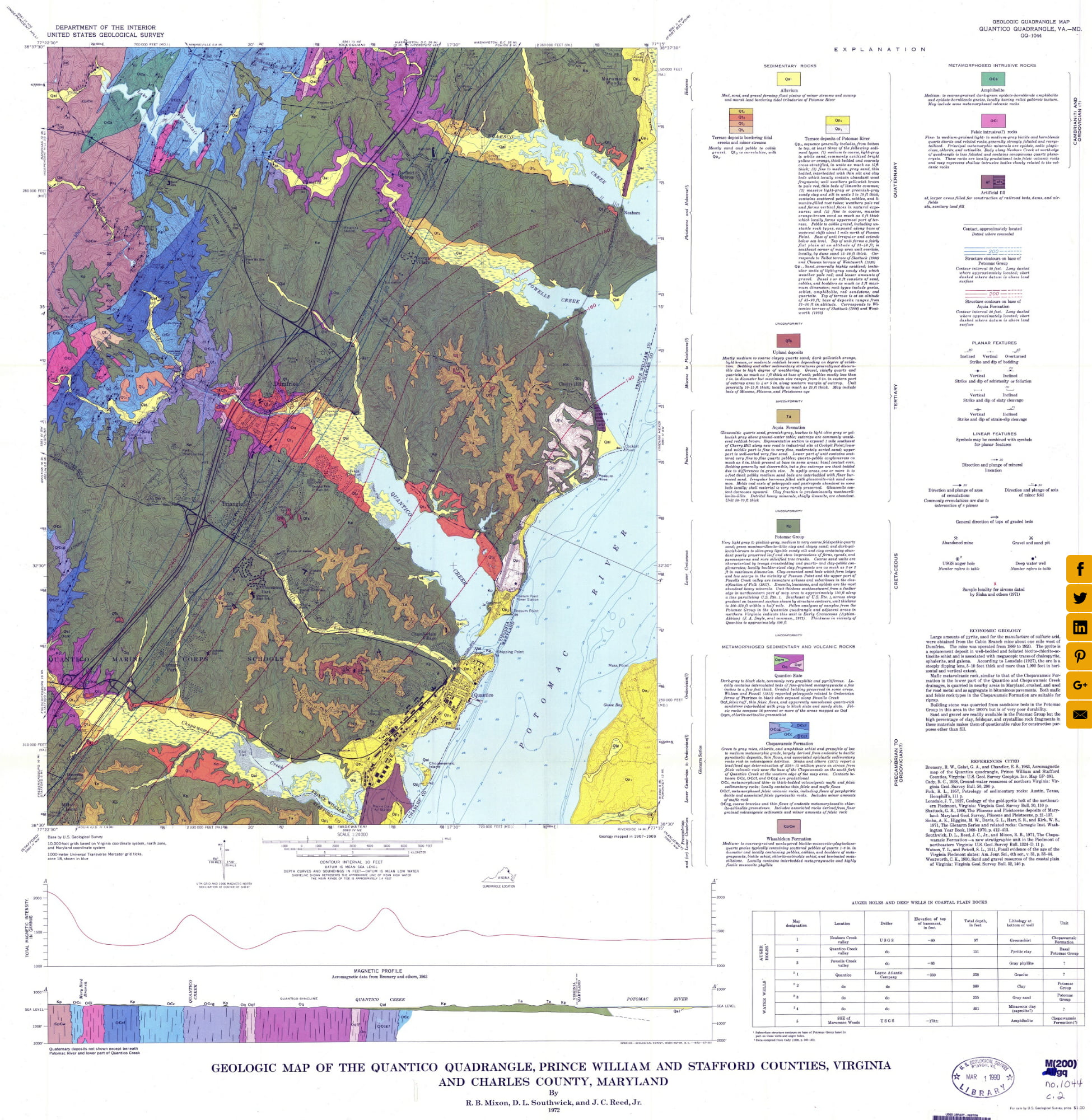 Geologic Map of the Quantico Quadrangle, Prince William and Stafford ...