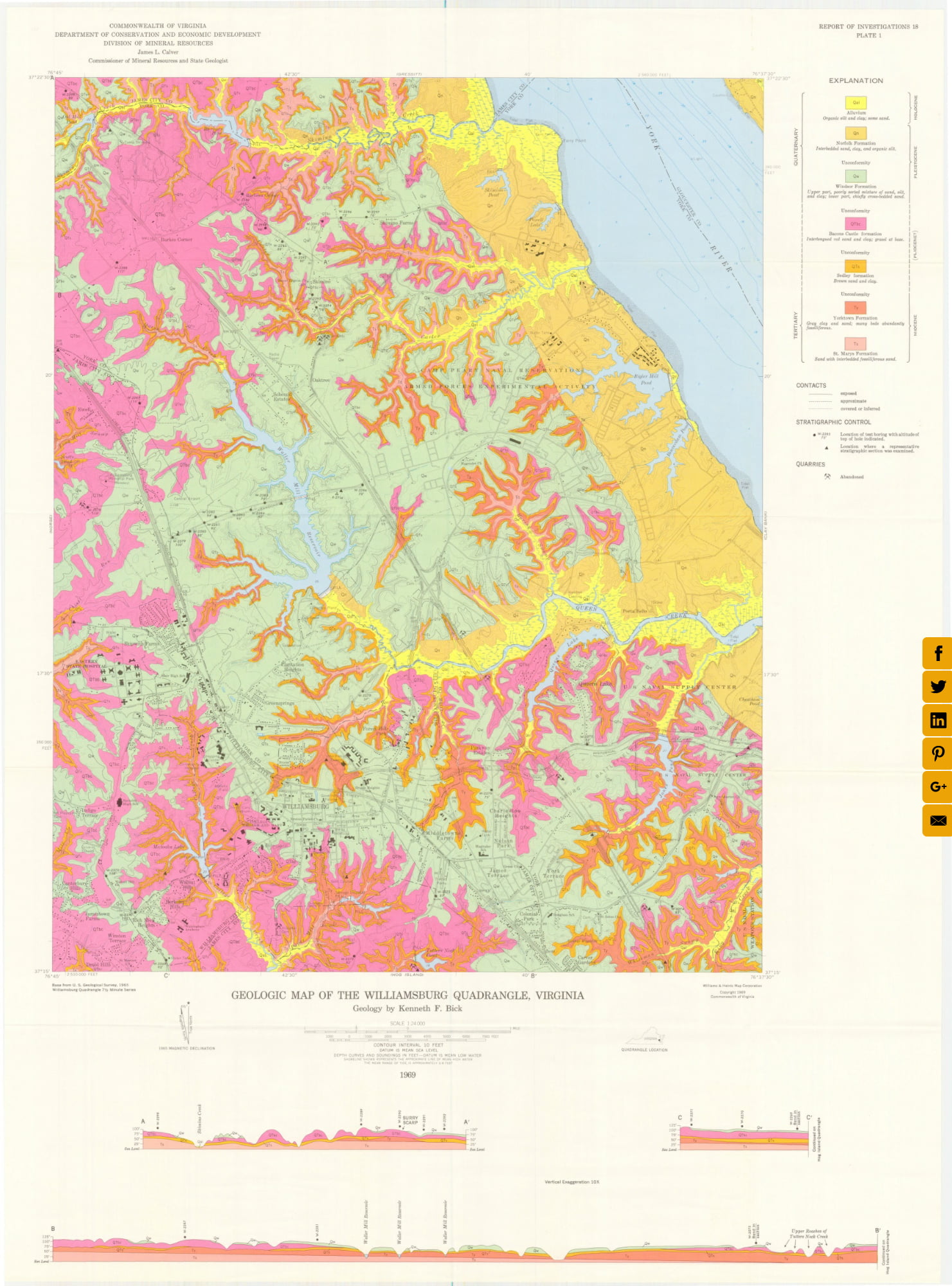 Geologic map of Williamsburg, VA, and surrounding areas