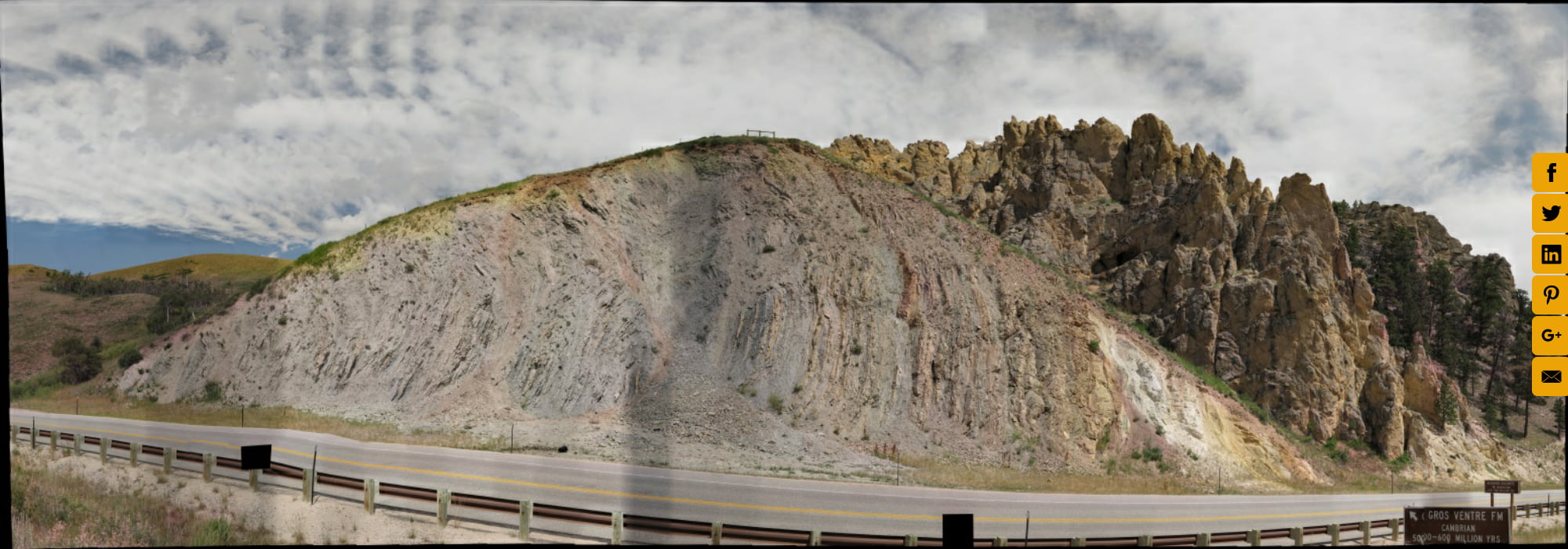 Outcrop of upturned Paleozoic strata on Highway 16